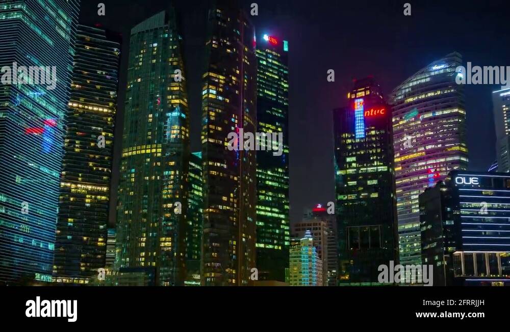 Singapore's Dramatic Night Time Skyline. 4k UltraHD footage Stock Video ...