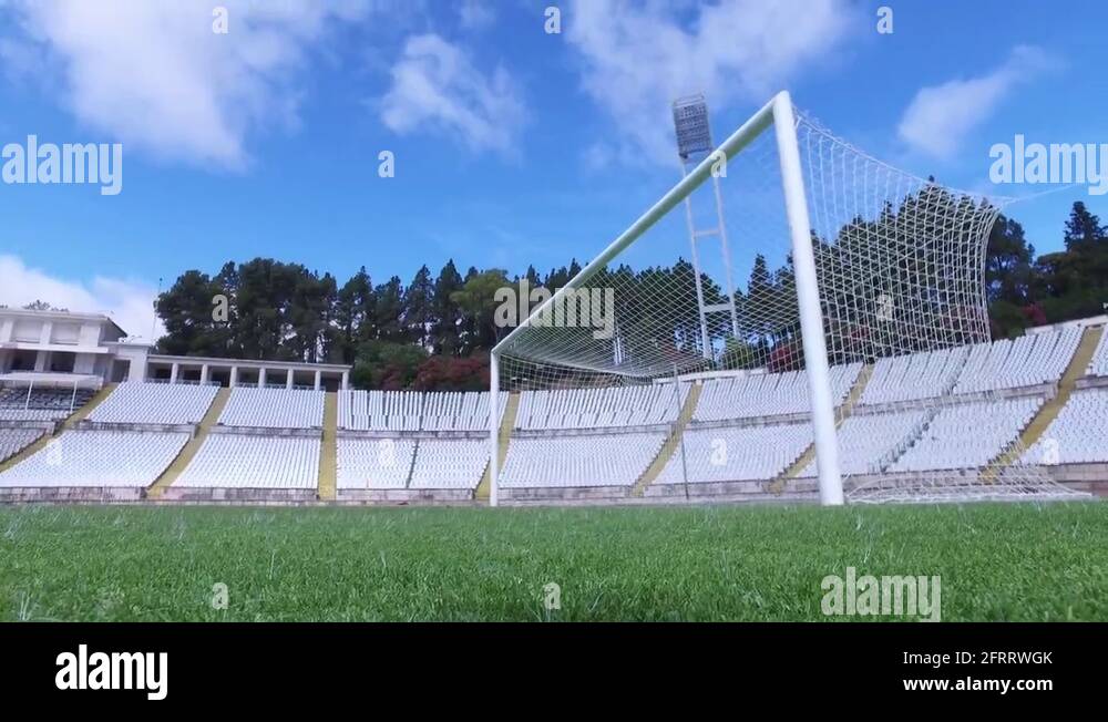 Goal net stadium soccer football field turf steady shot gimbal 4k Stock ...