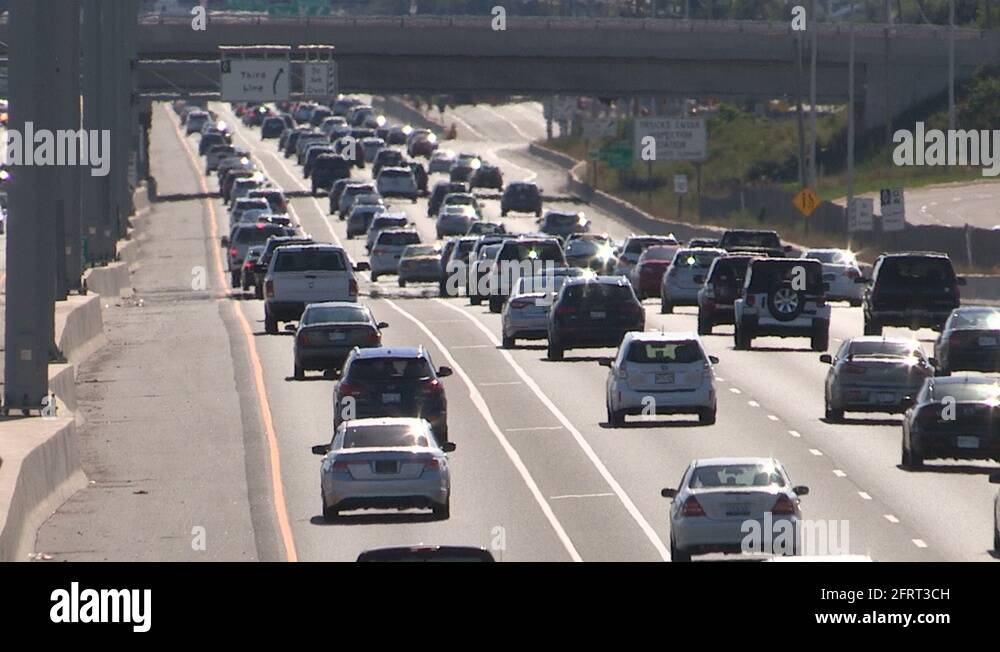 High occupancy vehicle lanes on QEW highway in Oakville Canada Stock ...