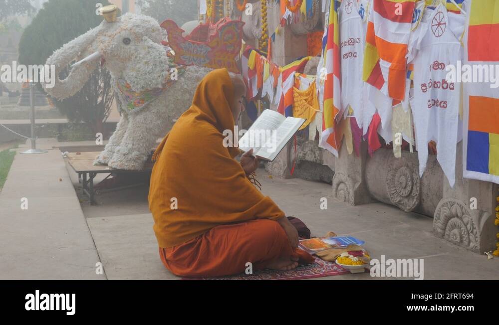 Monk praying with book,BodhGaya,Mahabodhi Temple Complex,India Stock ...