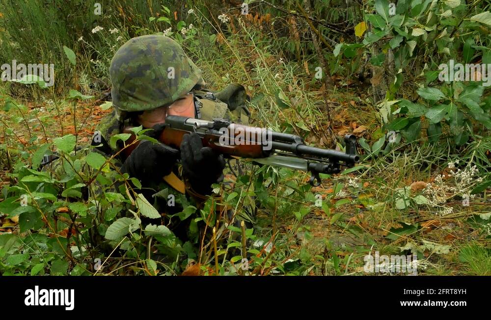 4K Soldier Firing Rifle Gun, Camouflage Prone Position, Semi-Automatic ...