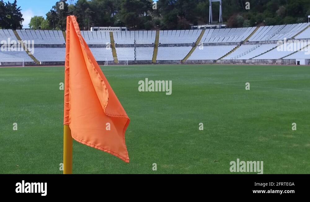 flag corner stadium soccer football field turf steady shot gimbal ...