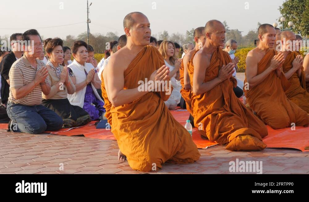 Monks and pilgrims praying at Maya Devi temple,Lumbini,Nepal Stock ...