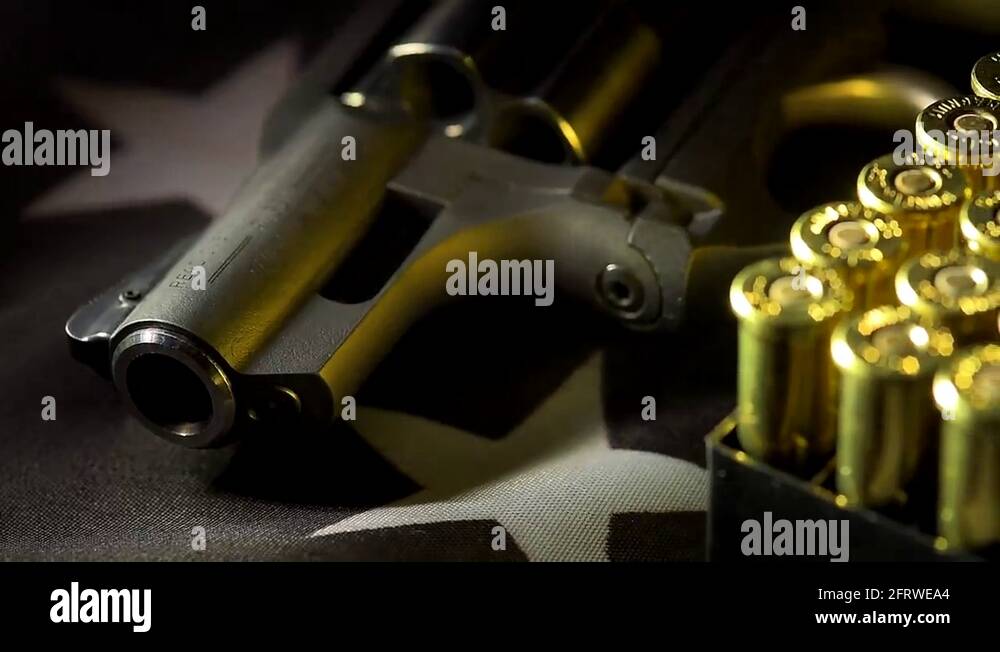 Sliding Shot 357 Magnum Revolver With Ammo On Flag Stock Video Footage ...