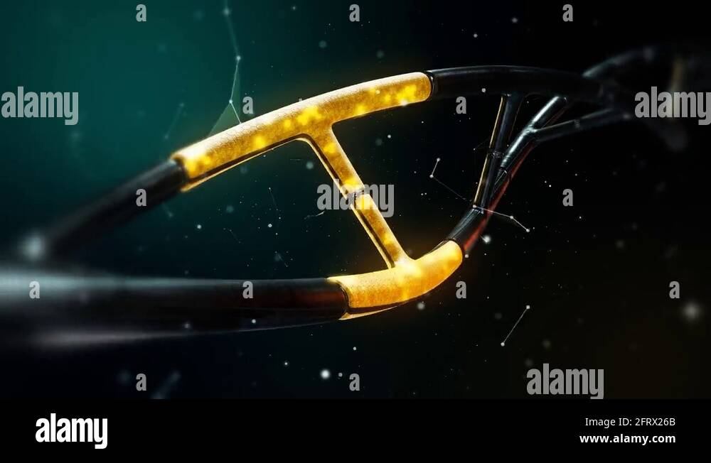 Futuristic Yellow Genetically Modified DNA Strand. GMO Looped Animation ...