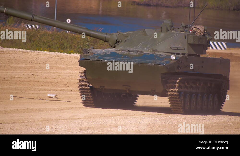2S25 self-propelled anti-tank gun "Sprut-SD" moving on the range Stock ...