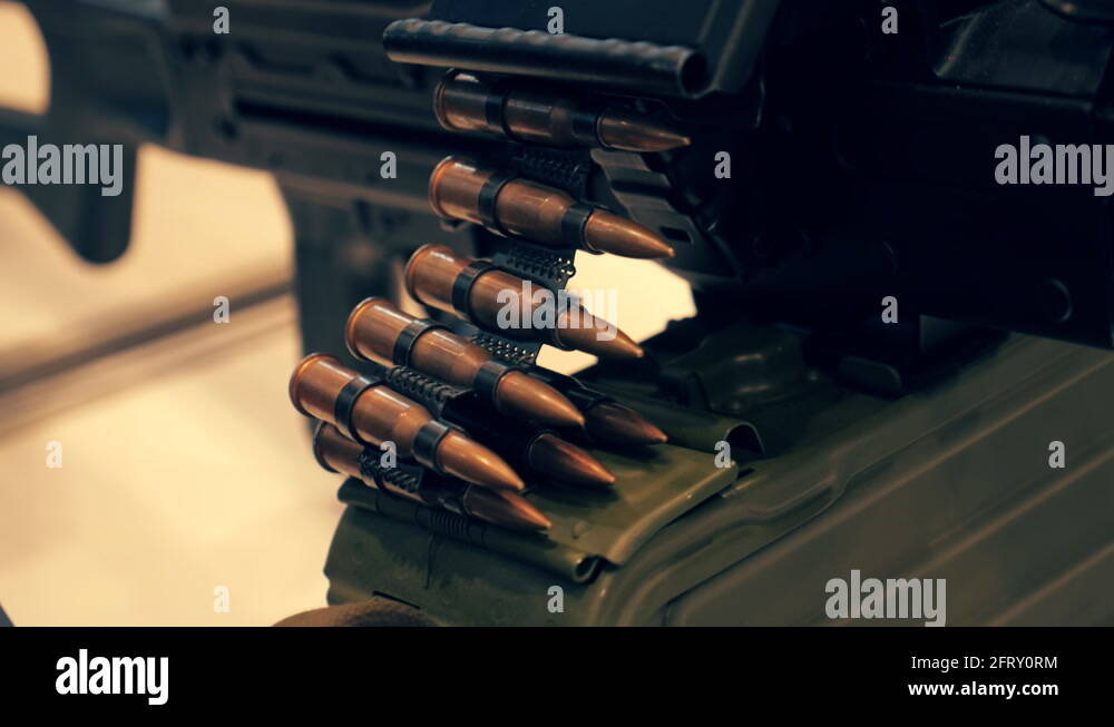 Famous Russian PKM machine gun with magazine full of bullets Stock ...
