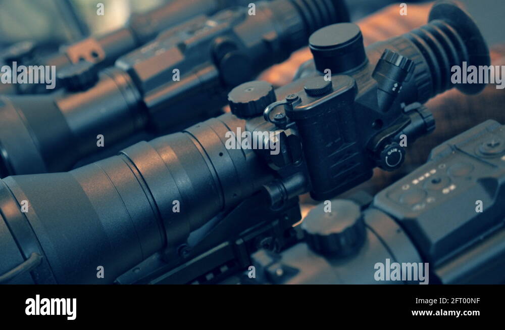 Several options of modern sight night vision on sniper rifles for ...