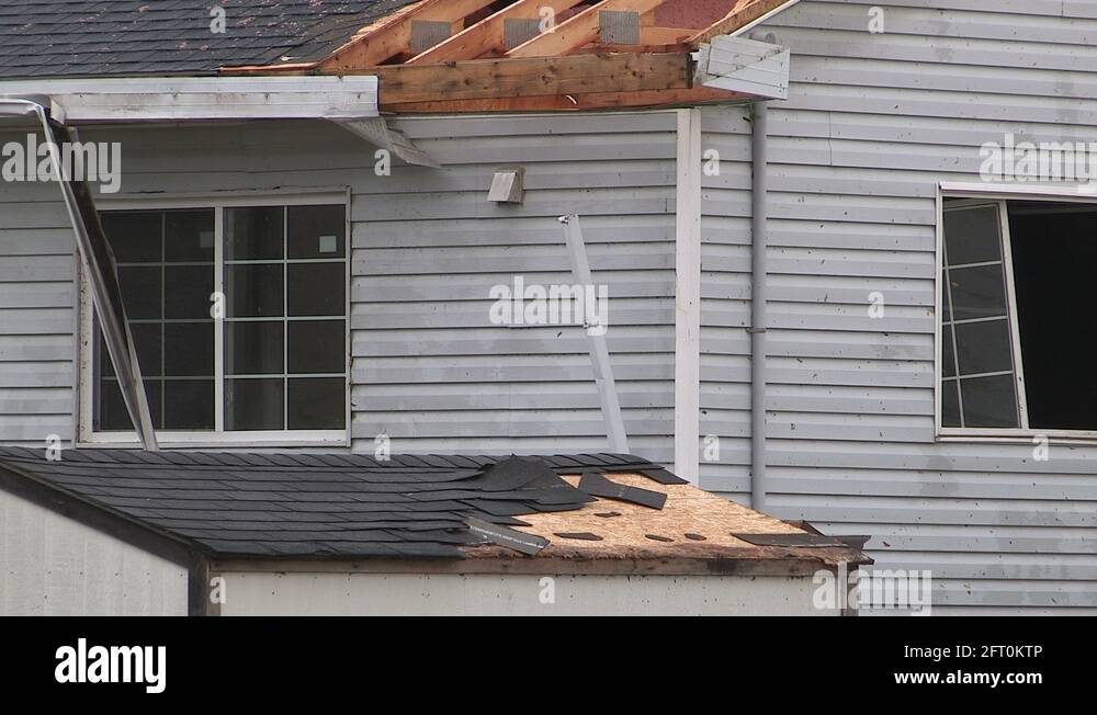 Severe tornado damage and destruction in town Stock Video Footage - Alamy