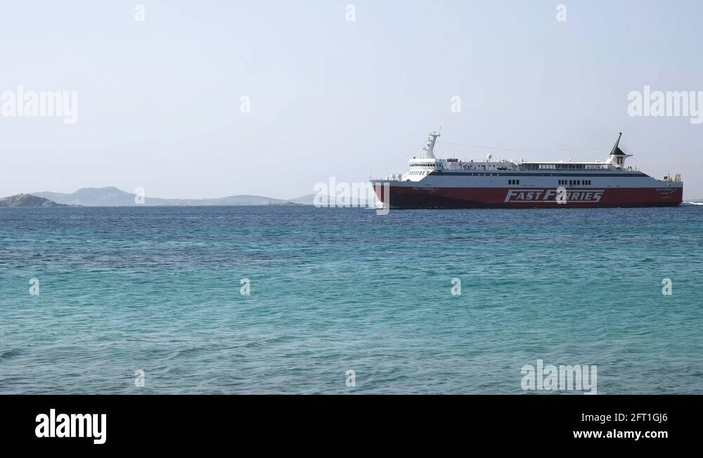 a ship from the fast ferries line arrives at mykonos Stock Video ...