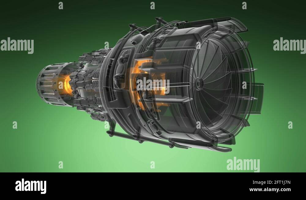 rotate jet engine turbine of plane, aircraft concept, aviation and ...