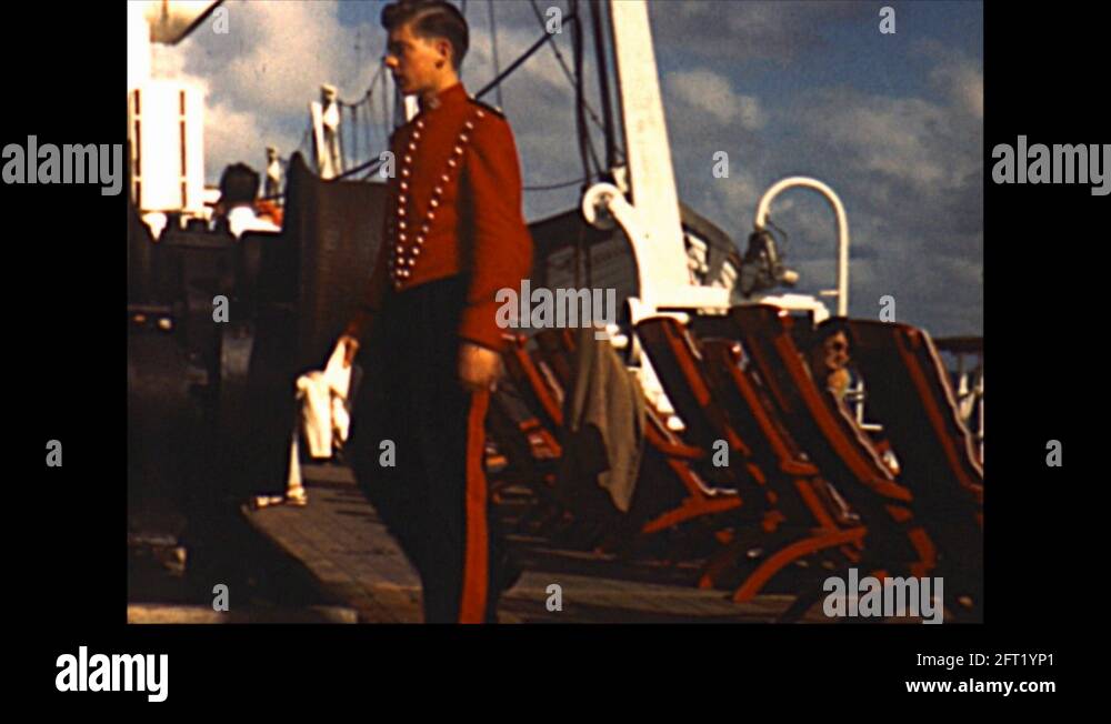 Vintage 16mm film, 1950, Aboard the SS De Grasse, cabin boy working ...