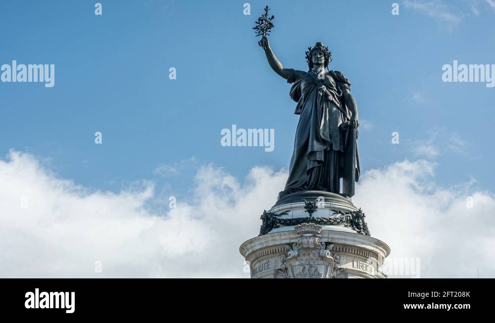 Paris. The Place de la Republique. Bronze statue of Marianne Stock ...