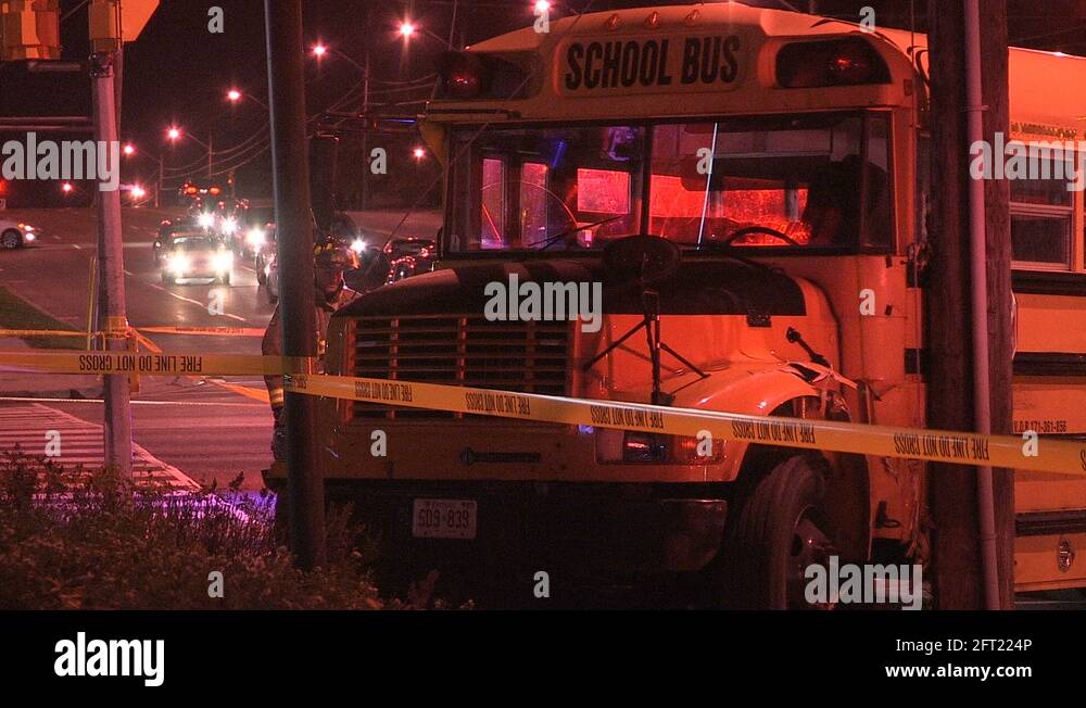 School bus accident at night Stock Video Footage - Alamy