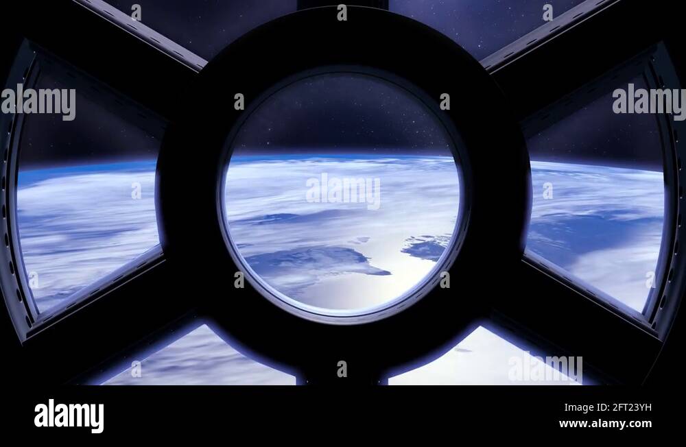 Earth as seen through window of International Space Station ISS, moving ...