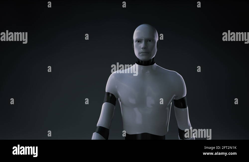 Robot touching brain connected CPU circuit board, grow artificial ...