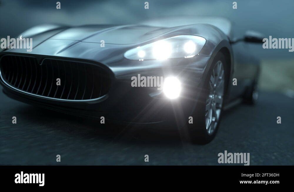 Black sport car on road, highway. Dark environment. Super realistic 4K ...