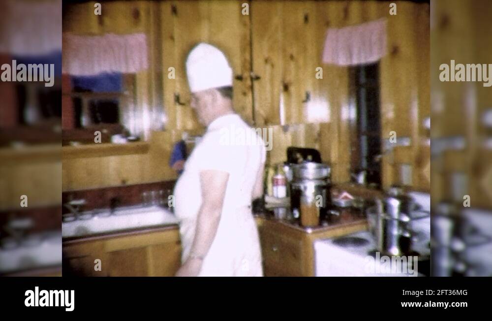 Fat Man Chef Makes Food Cooks in Kitchen 1960s Vintage Film Home Movie ...