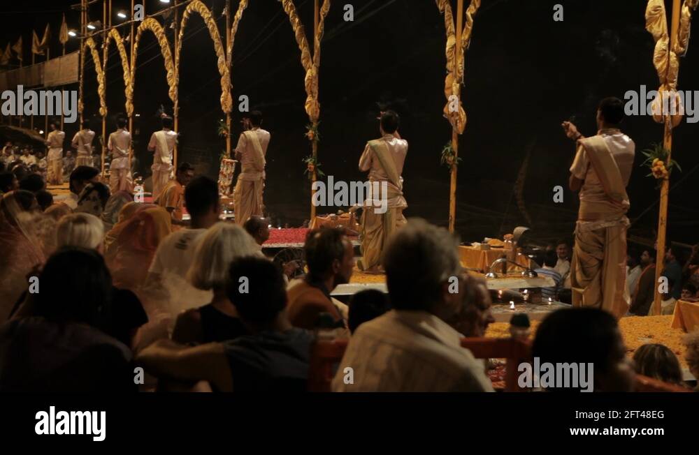 WS Aarti Puja ceremony at Ganges / Varanasi, India Stock Video Footage ...