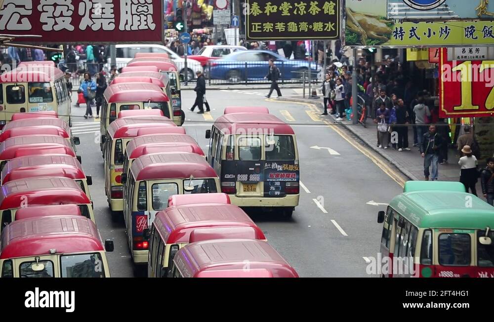 Mini buses parked in street, Mongkok, Kowloon, Hong Kong Stock Video ...
