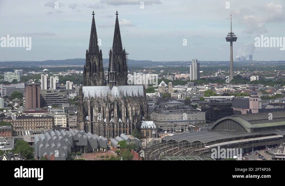 4K Beautiful Koln skyline tourism attraction symbol famous cathedral ...