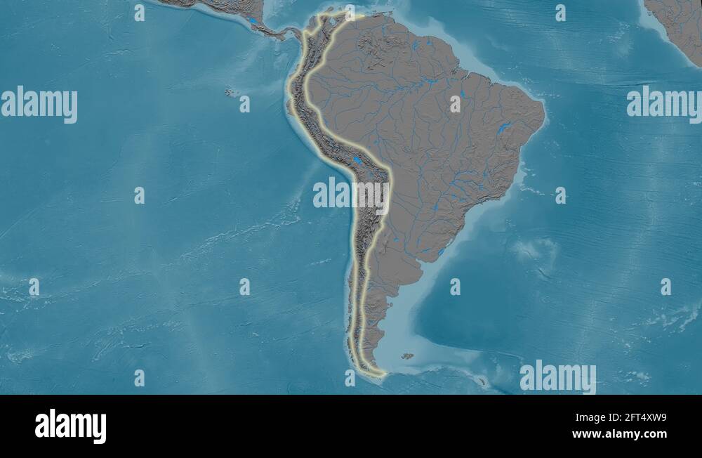 Zoom into Andes mountain range - glowed. Elevation map Stock Video ...