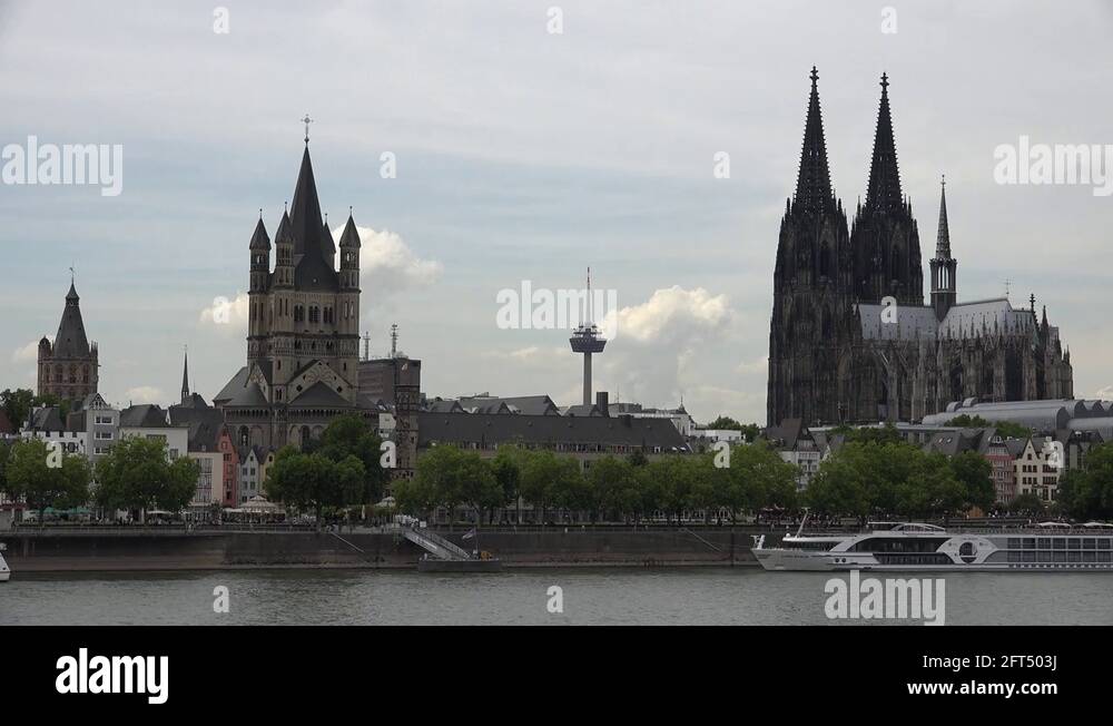 4K Beautiful Koln city panorama famous Cologne cathedral building ...
