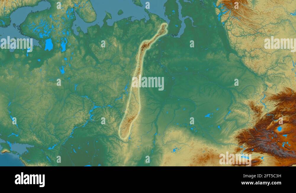 Zoom into Ural mountain range - glowed. Relief map Stock Video Footage - Alamy