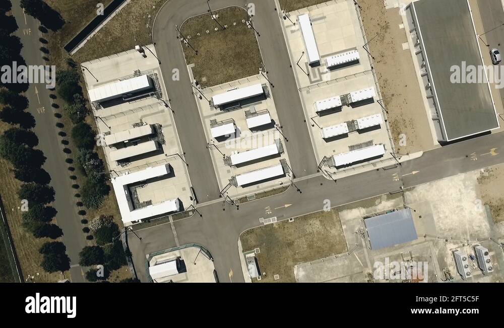 Overview of an architectural structure of a power plant. Aerial video ...