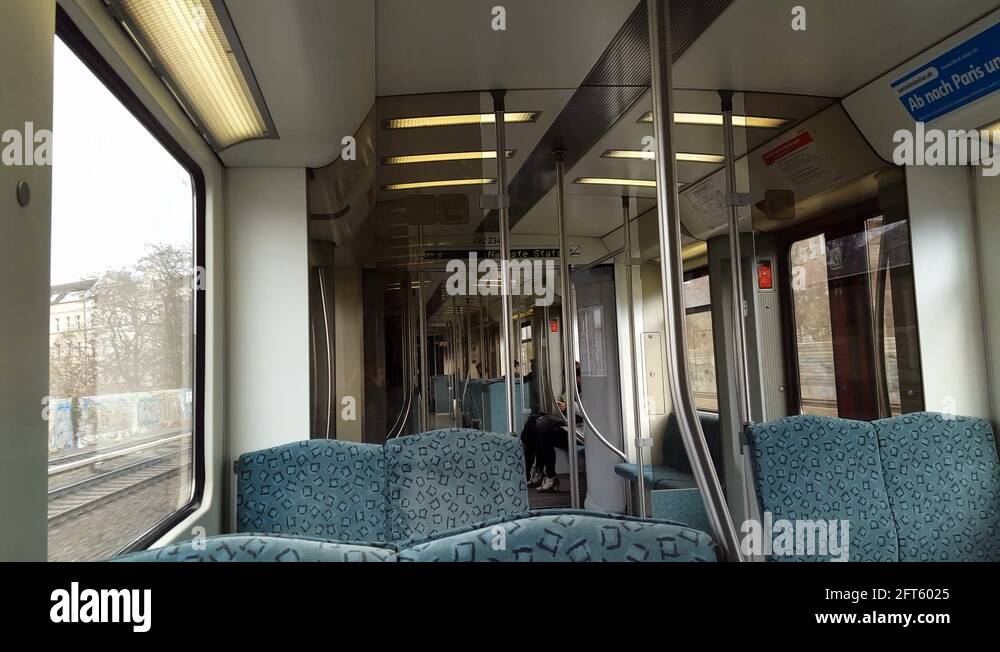 Ride inside on Sbahn suburban train, public transport metro, Berlin ...