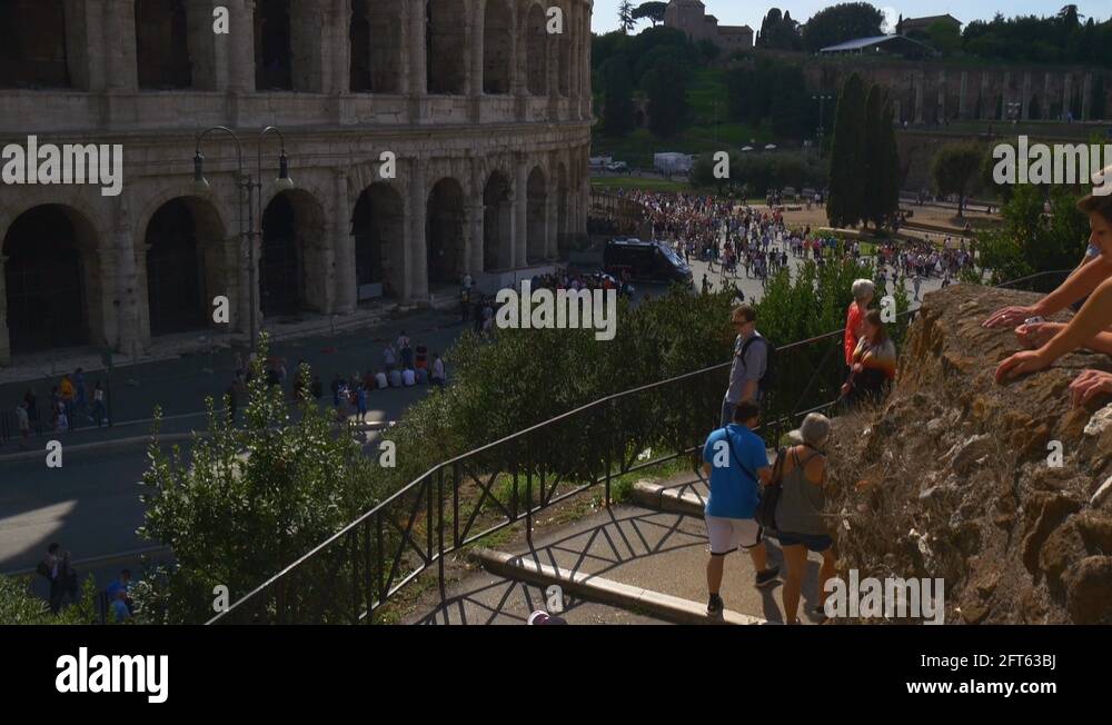 summer day famous rome city colosseum crowded walking panorama 4k italy ...