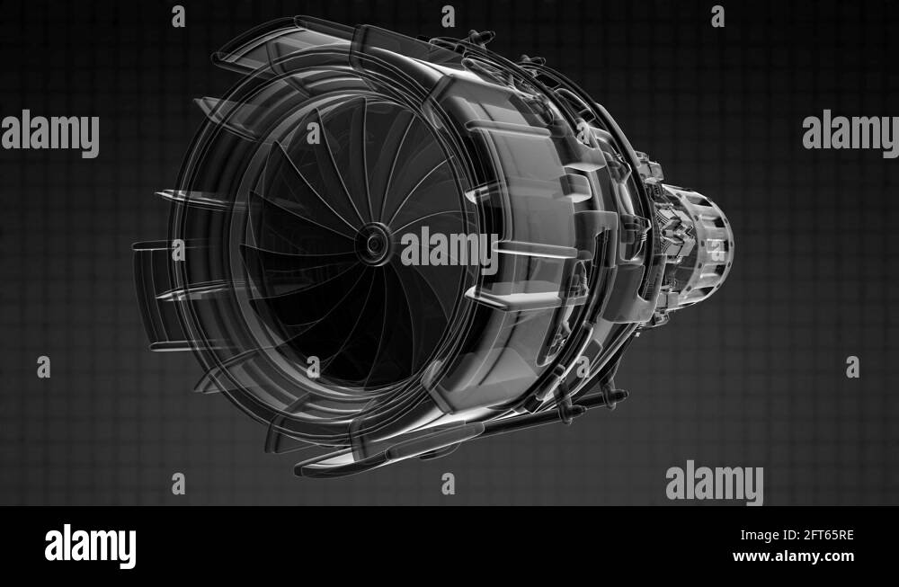 rotate jet engine turbine of plane, aircraft concept, aviation and ...