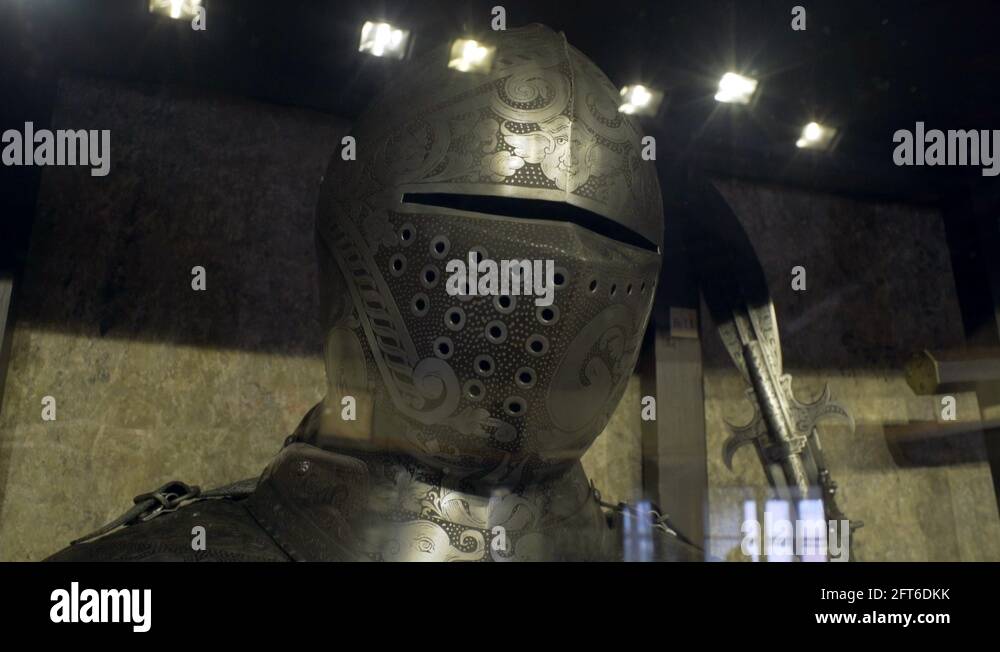 Knight steel helmet armor on display, royal family castle, Prague ...