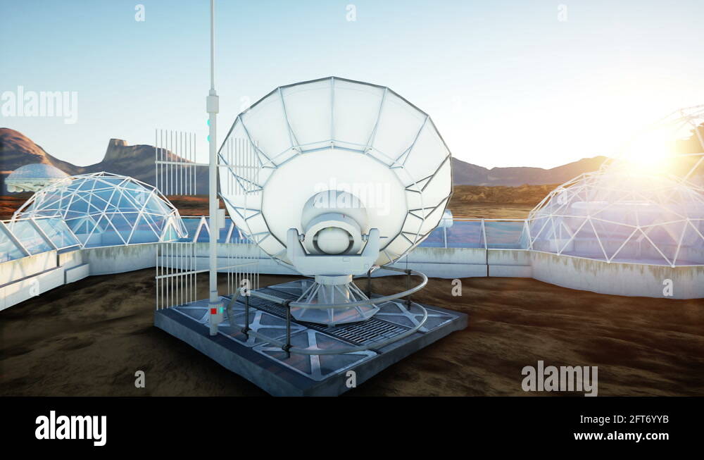 radar on mars planet. mars colony, base. realistic animation Stock ...