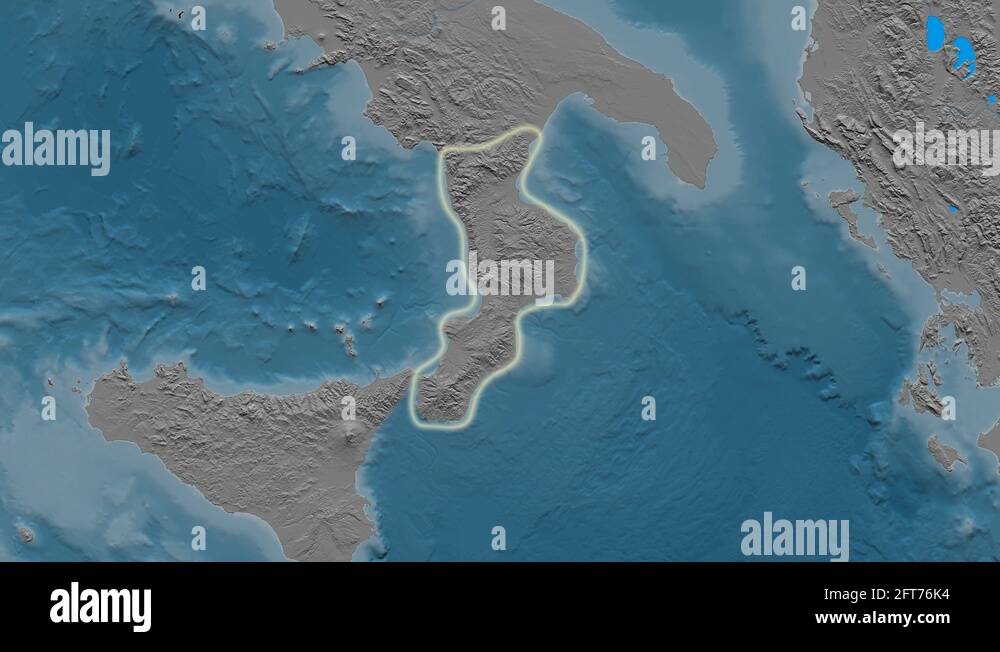 Zoom into Calabrian mountain range - glowed. Elevation map Stock Video ...