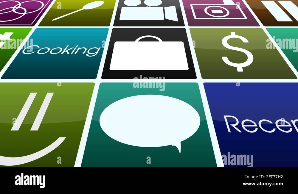 Digital Modern Futuristic App Icons Scrolling in Seamless Loop - No Bl ...