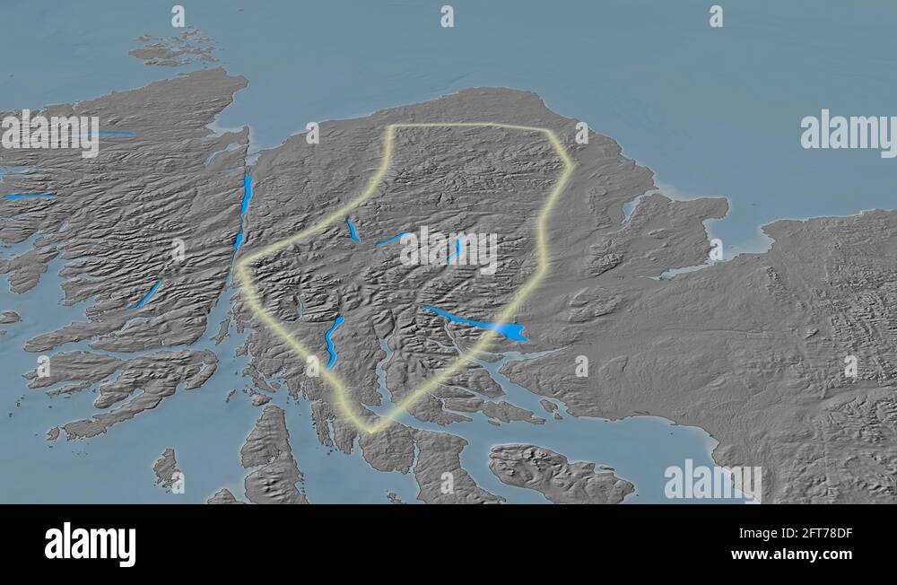 Revolution around Grampian mountain range - glowed. Elevation map Stock ...