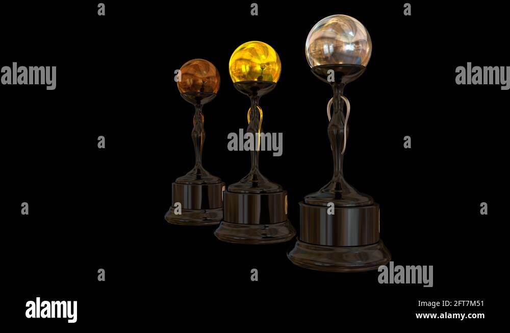 Animated gold, silver, bronze trophy with sphere - black steam ...