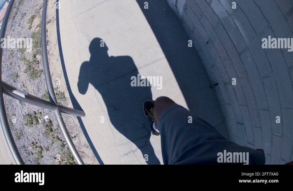POV of a young man running on a steep ramp, slow motion Stock Video ...