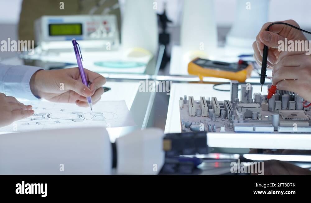 4K Technical design team collaborating on construction of robot in ...