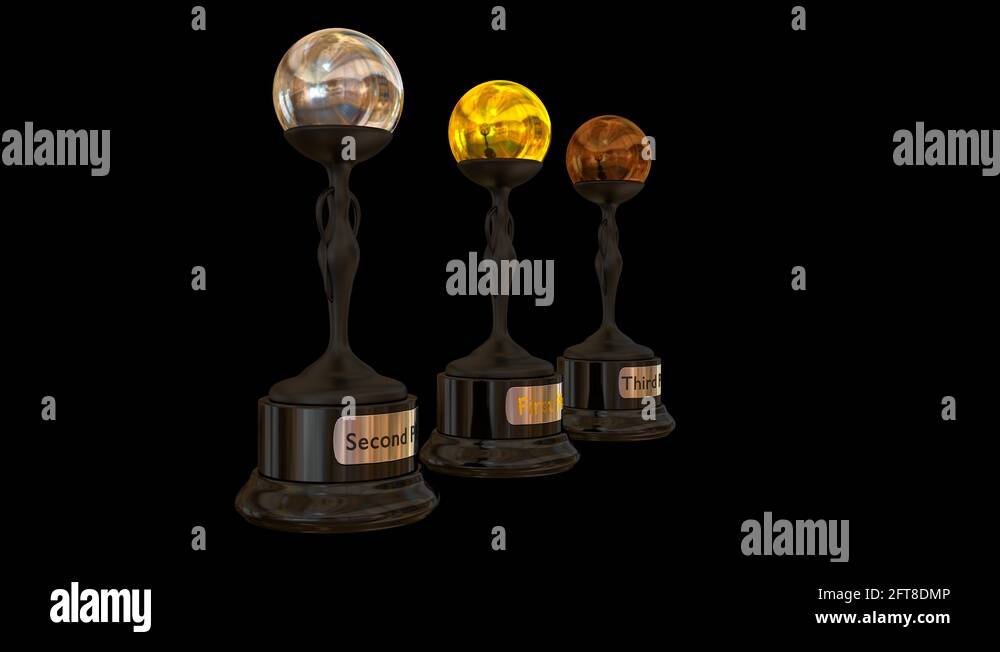 Animated spinning gold, silver, bronze trophy with sphere - with black ...