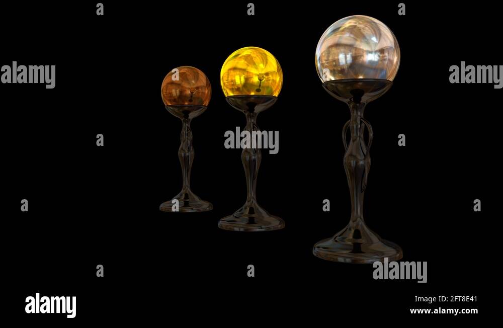 Animated gold, silver, bronze trophy with sphere - with black steam, no ...