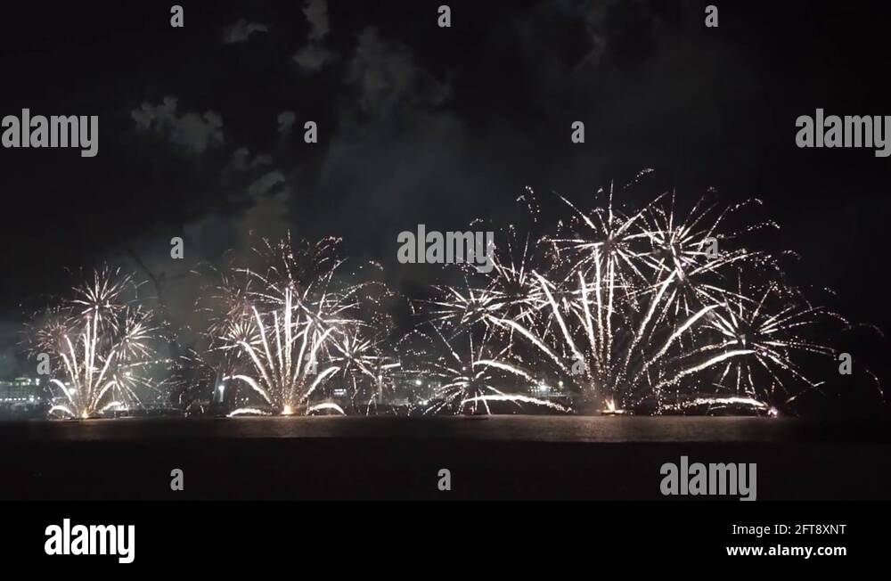 Colorful festival fireworks at the river Stock Video Footage - Alamy