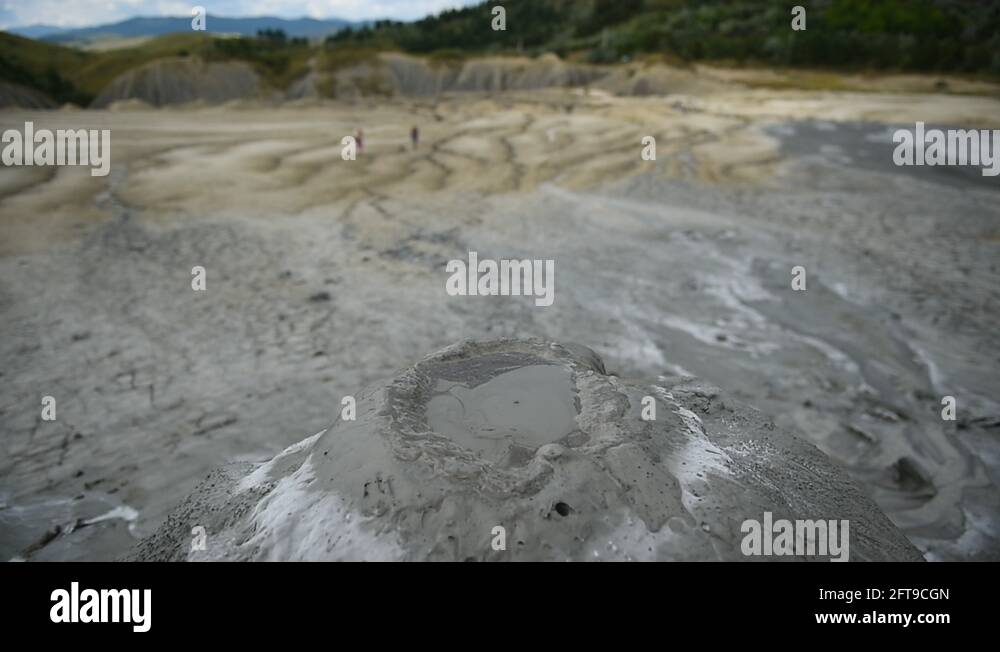 Mud volcanoes also known as mud domes boiling in summer season Stock ...
