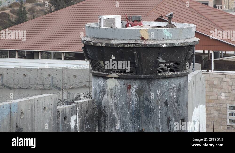 Damaged watchtower at security wall in West Bank Stock Video Footage ...