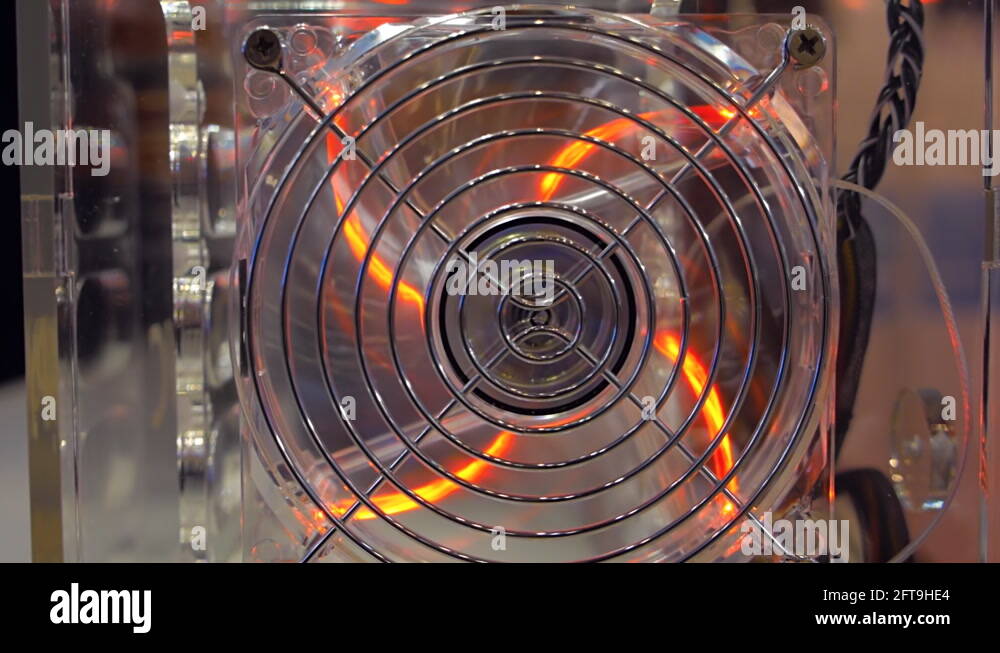 Rotating transparent cooler in the computer is highlighted in red Stock ...