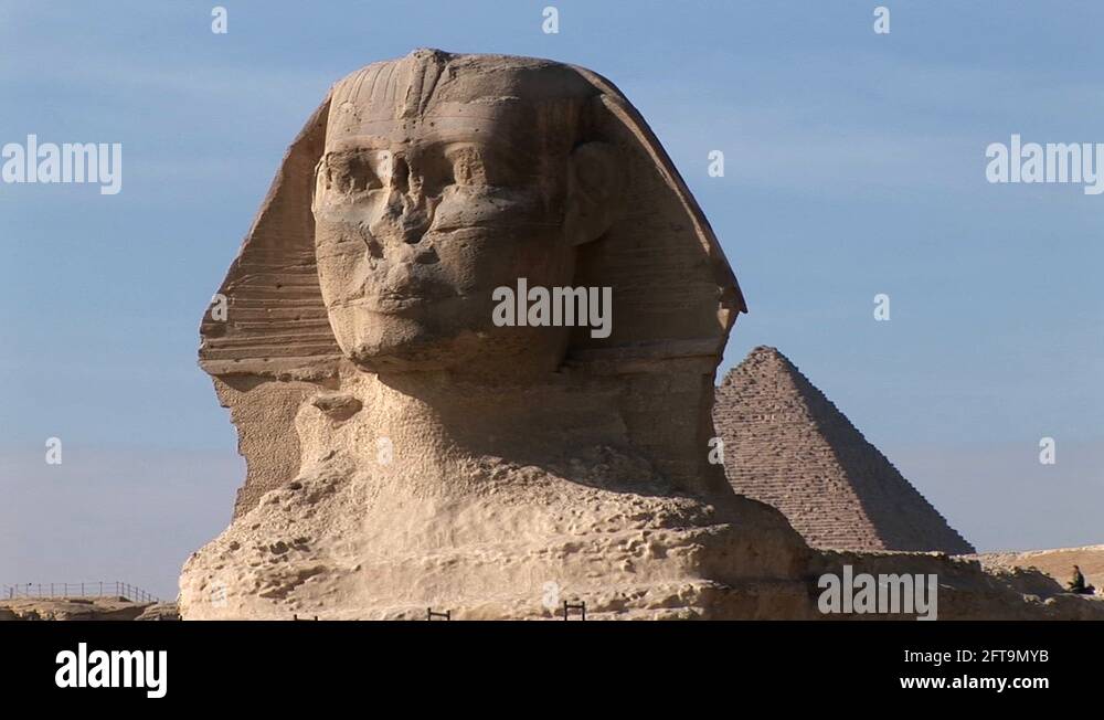 The Great Sphinx and kheops pyramid of Giza close up Stock Video ...