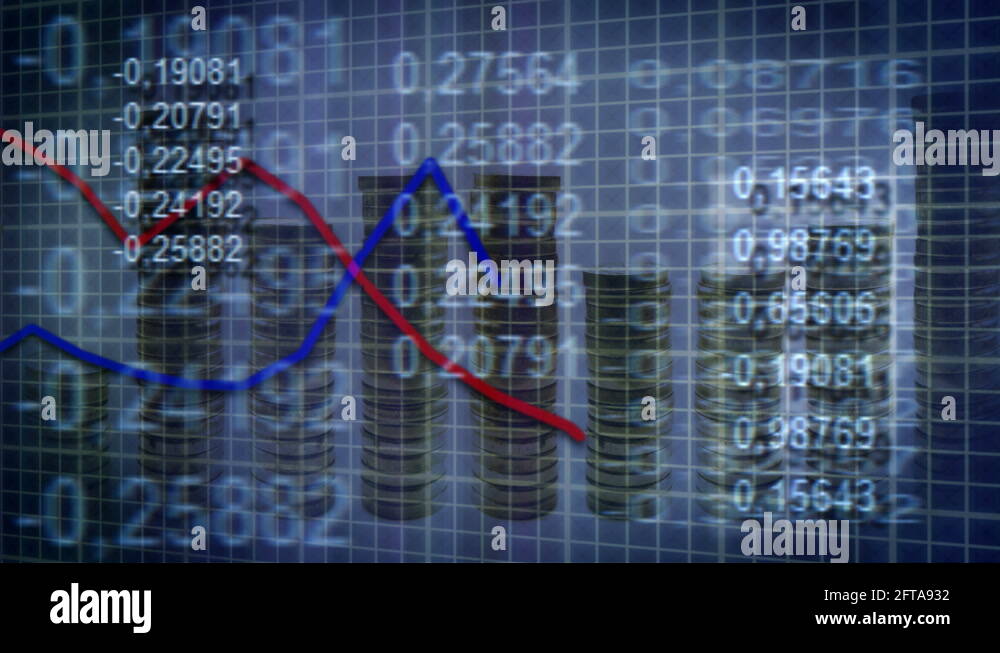 loopable economic background graph numbers and stacks of coins Stock ...
