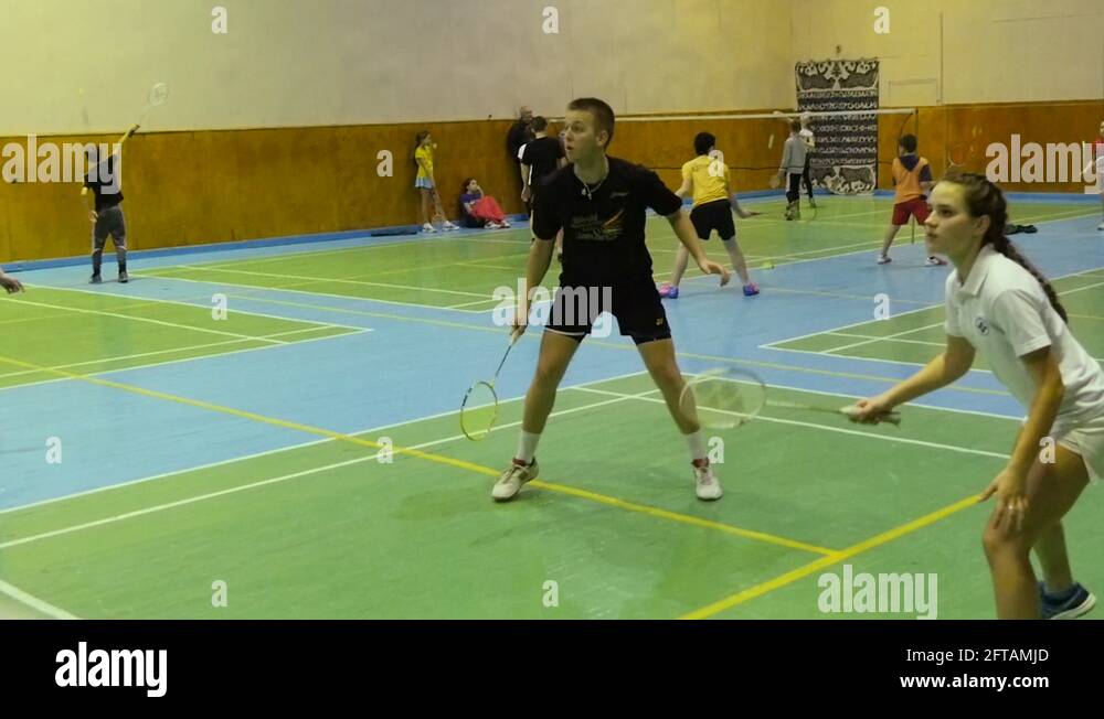 Badminton Courts With Players Competing Stock Video Footage - Alamy