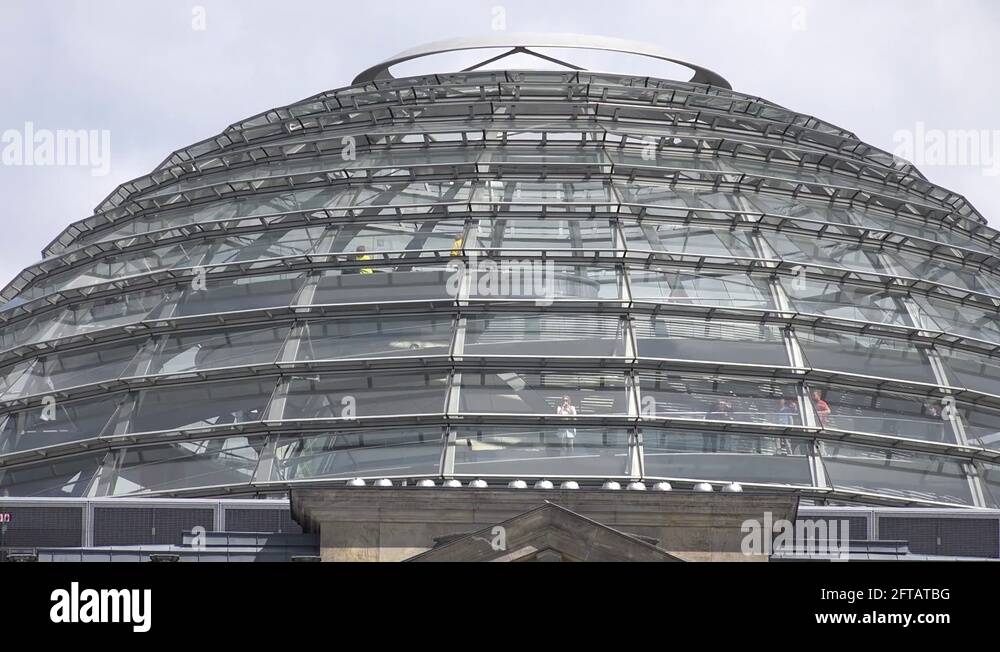 4K Tourist people visit modern dome of Reichstag building Berlin ...